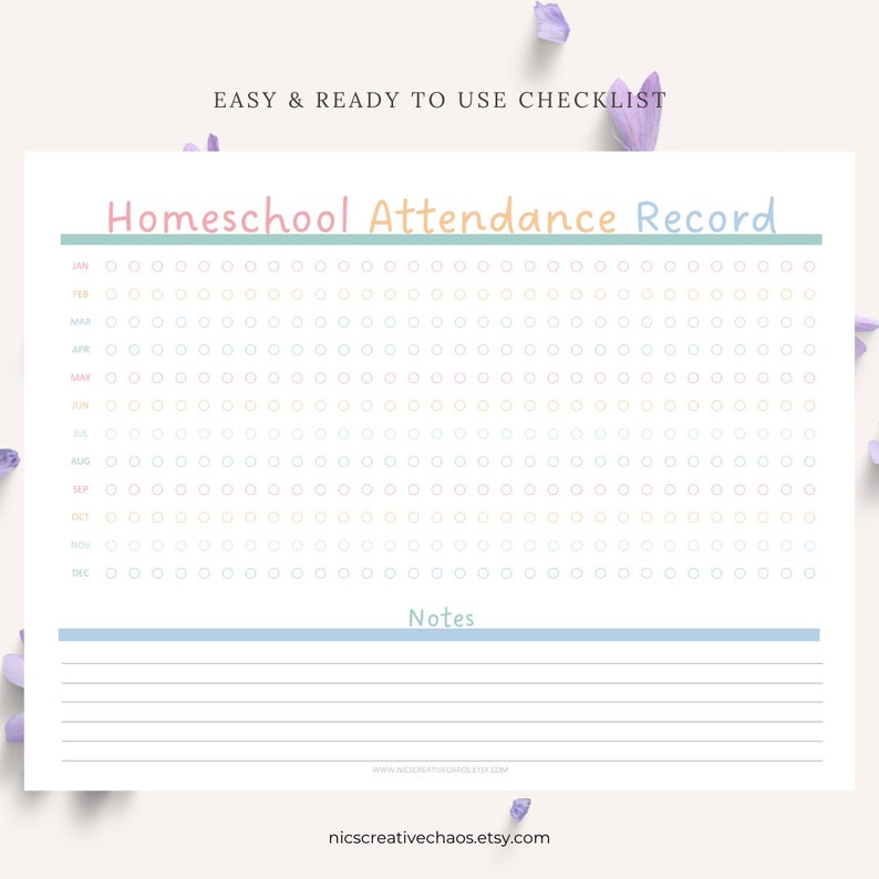 Printable Attendance Tracker, Homeschool Attendance Record, Absentee ...