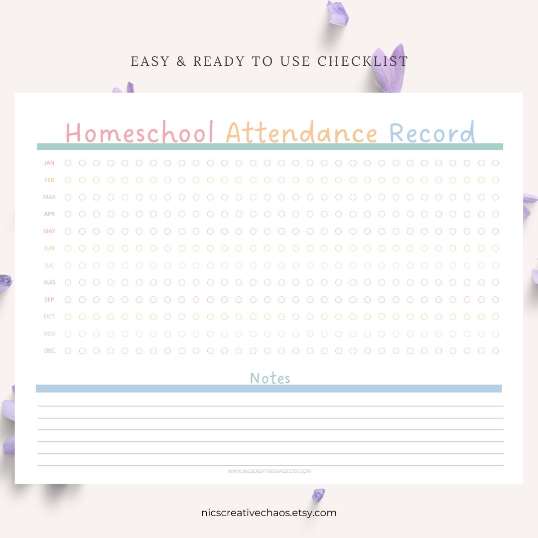 Printable Attendance Tracker, Homeschool Attendance Record, Absentee ...