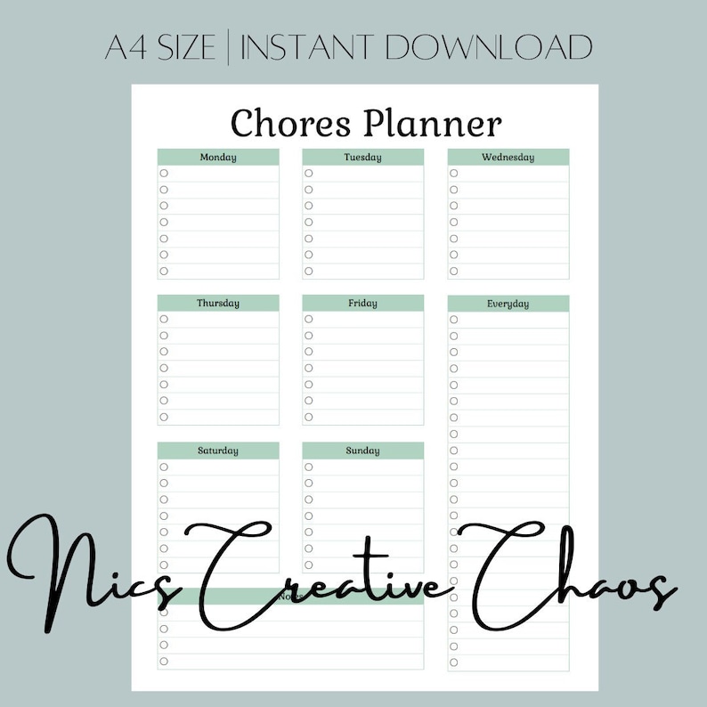 Chores Cleaning Planner Printable, to Do Lists Chores Checklists, Lined ...