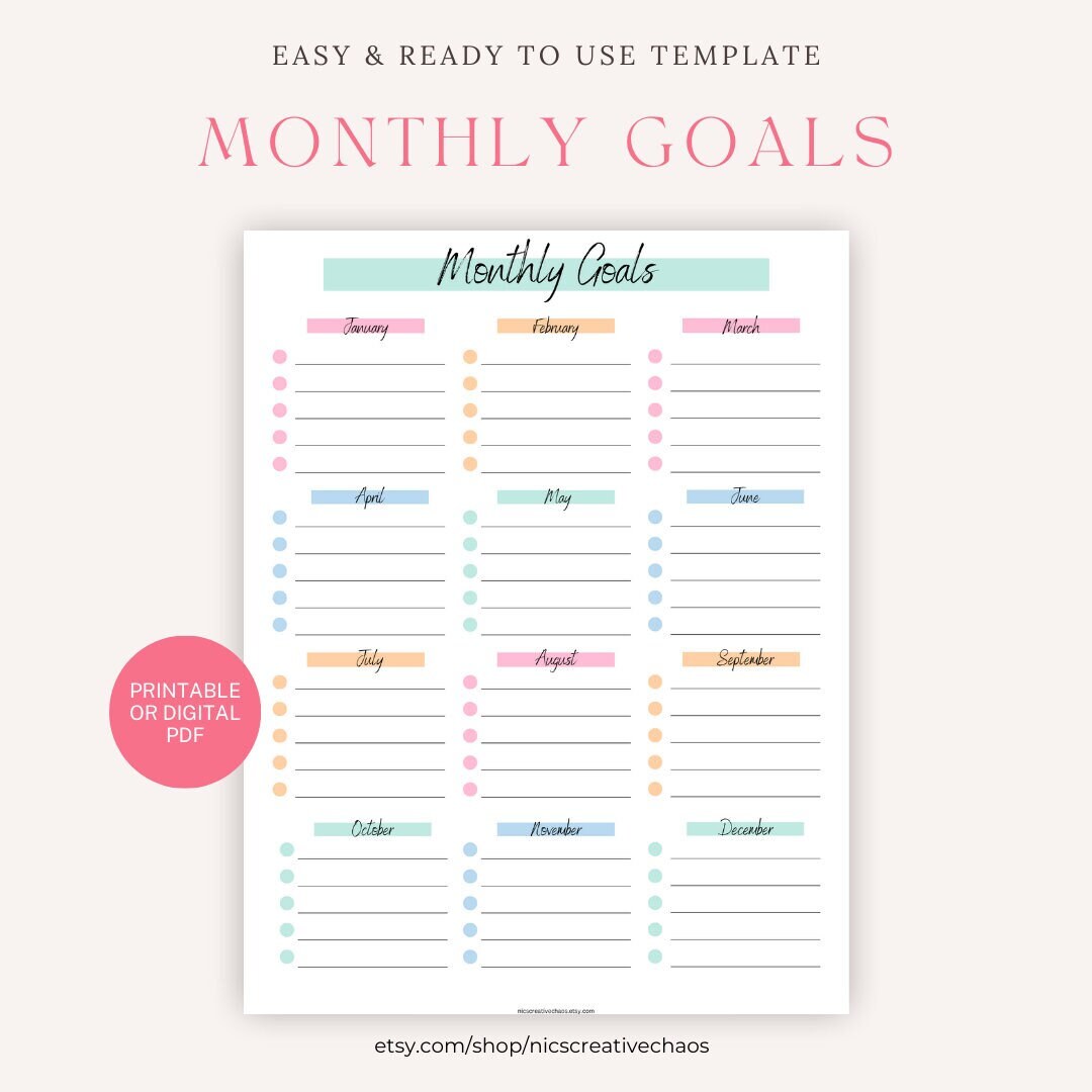 Monthly Goals Tracker Printable Planner, Monthly Planner Printable ...