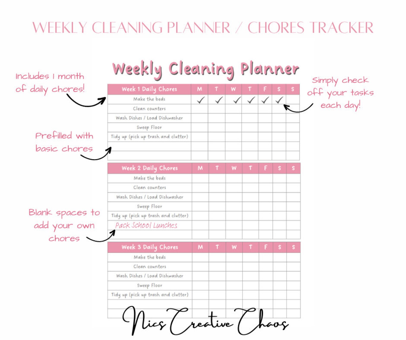 Cleaning Planner Printable Chores Tracker Checklists With - Etsy