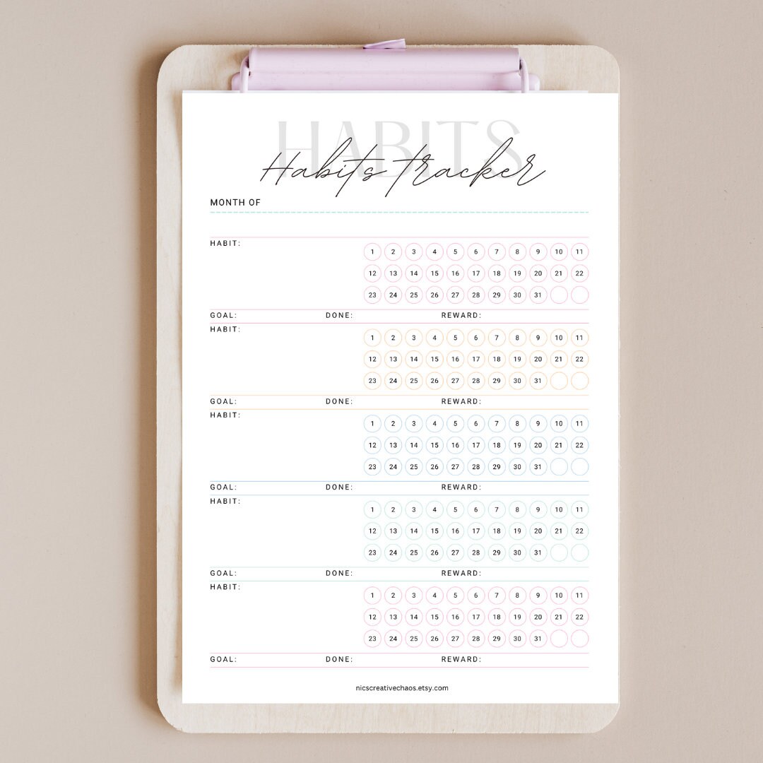 Printable Daily Habit Tracker Template, Monthly Habit Tracker, Daily ...