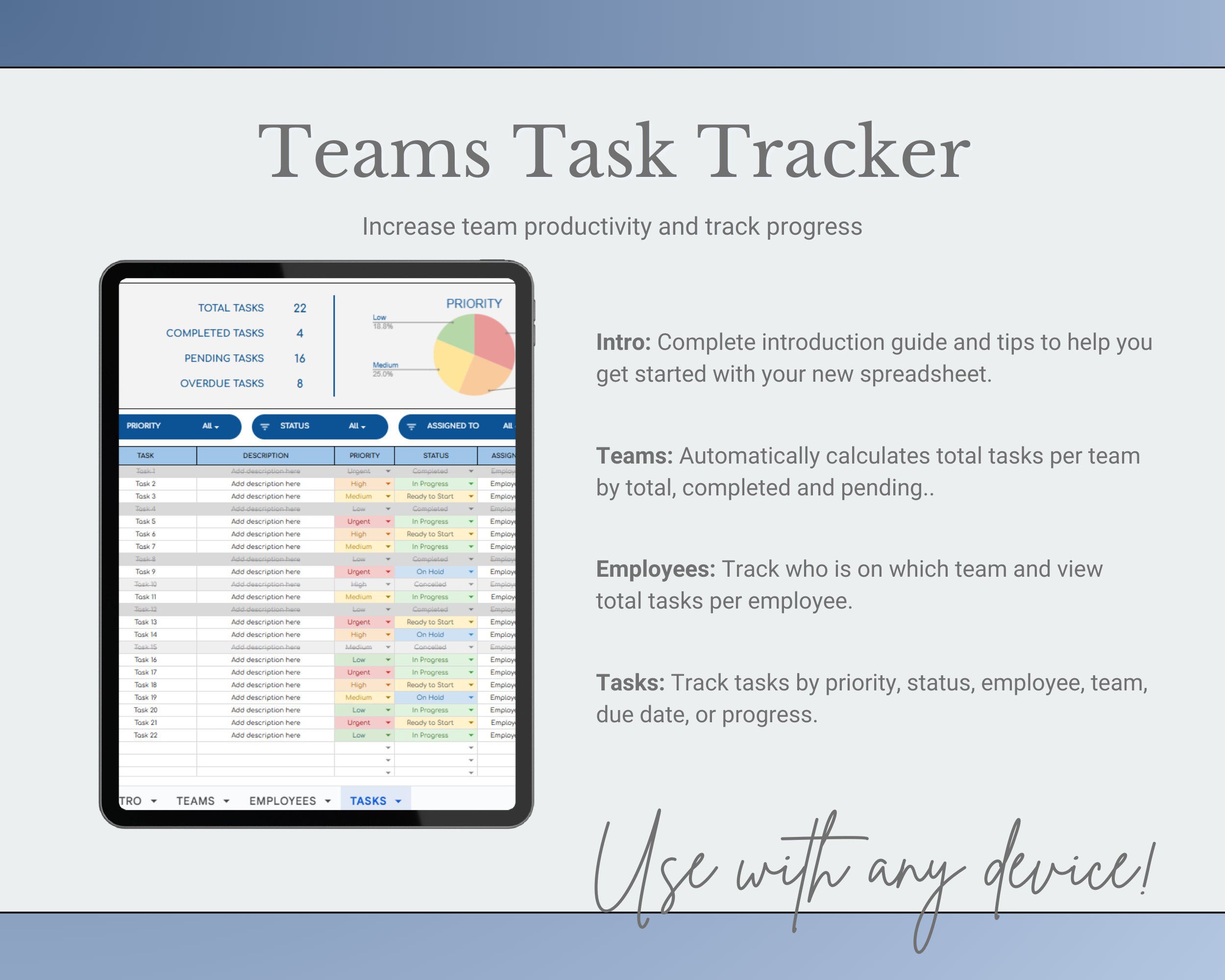 Teams Task Tracker Spreadsheet Google Sheets Template, Teams Task ...