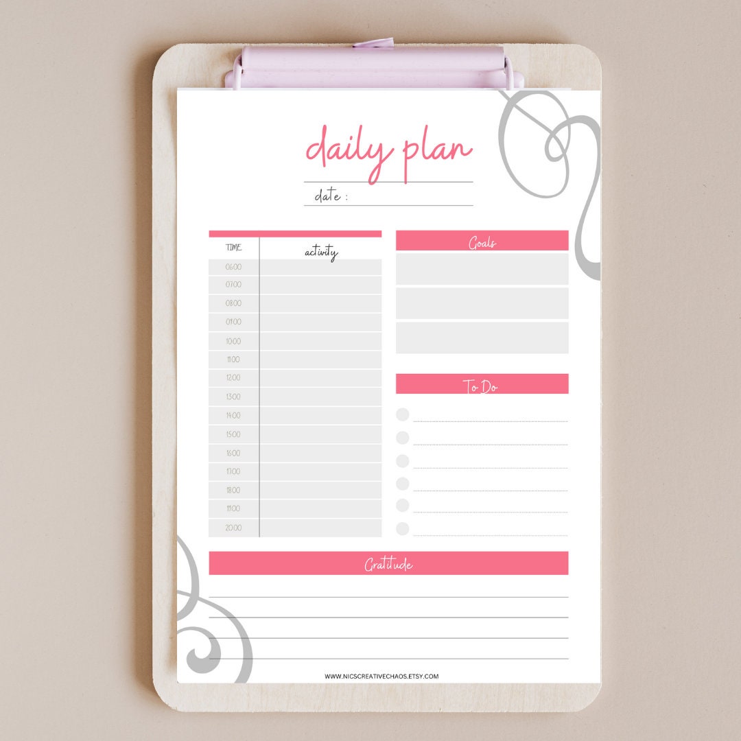 Daily Planner Printable, Daily Schedule Planner Template, Daily Goals ...