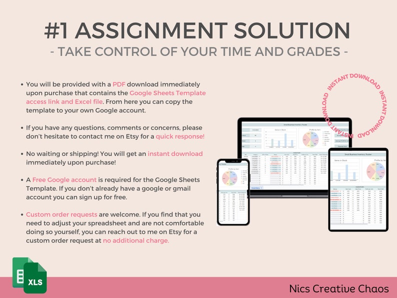 Google Sheets Assignment Tracker Spreadsheet Template, College ...