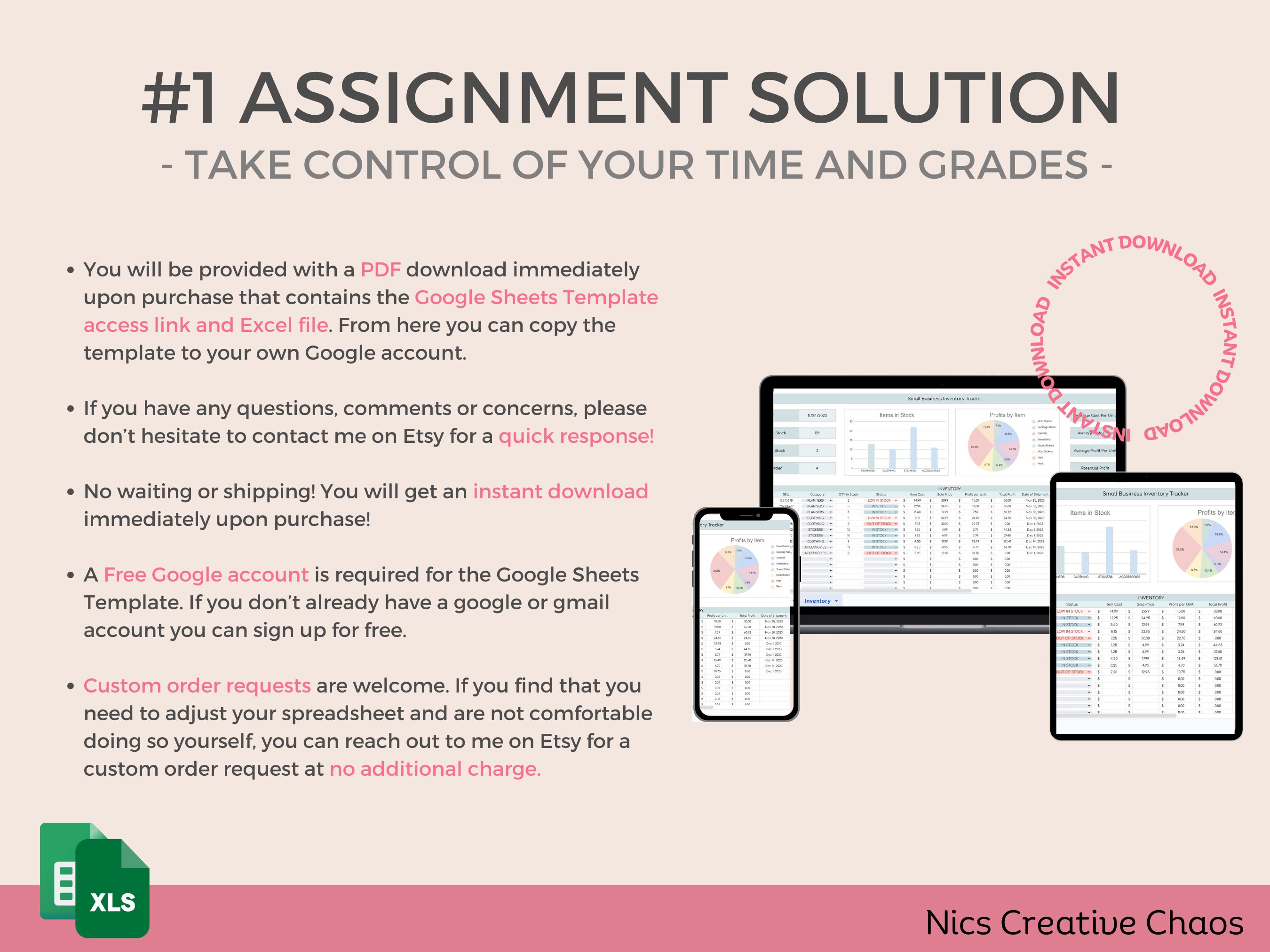 Google Sheets Assignment Tracker Spreadsheet Template, College ...