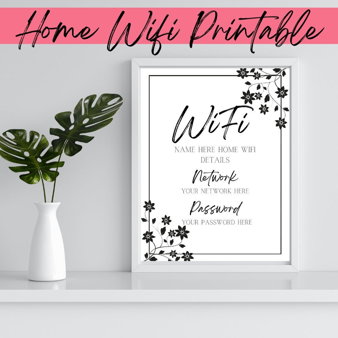 EDITABLE Wifi Network & Password Printable Template | Black White ...
