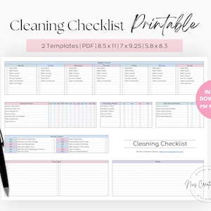 Cleaning Checklist Printable, Prefilled and Blank Weekly Cleaning Chart ...