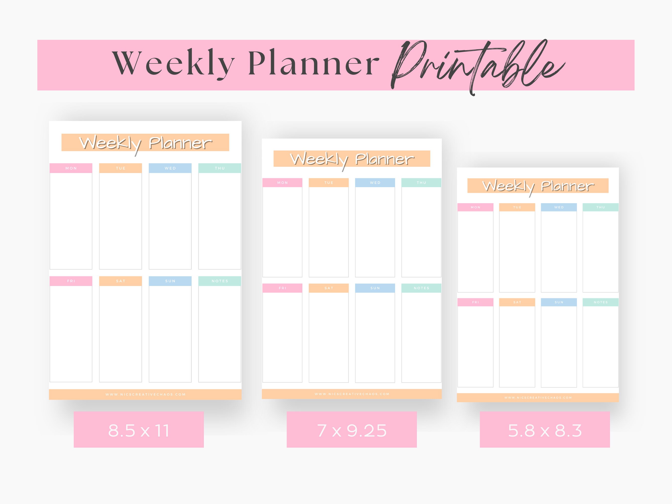 Weekly Planner Printable Template, Weekly Schedule Sheet, Colorful, 3 ...