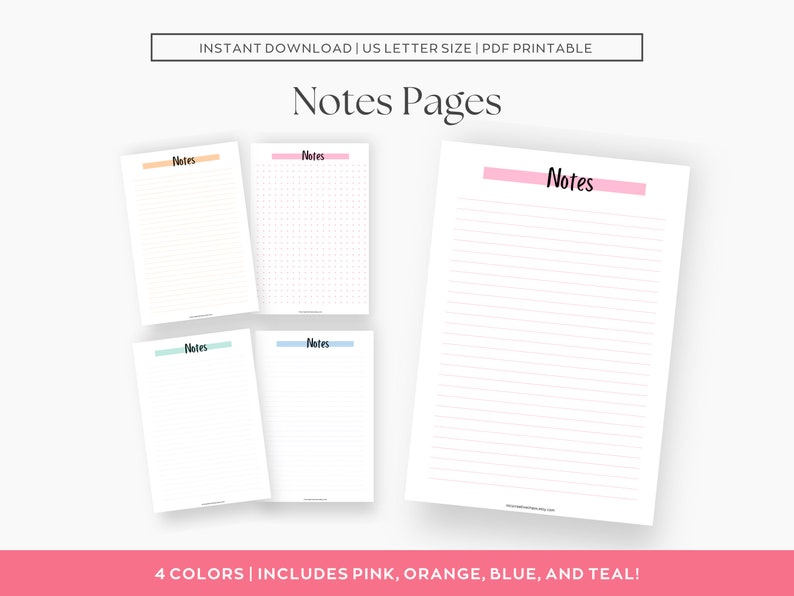 Printable Notes Pages, Dot Grid Printable, Planner Notes Templates ...