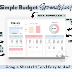 Google Sheets Budget Spreadsheet Template, Simple Budget Tracker ...