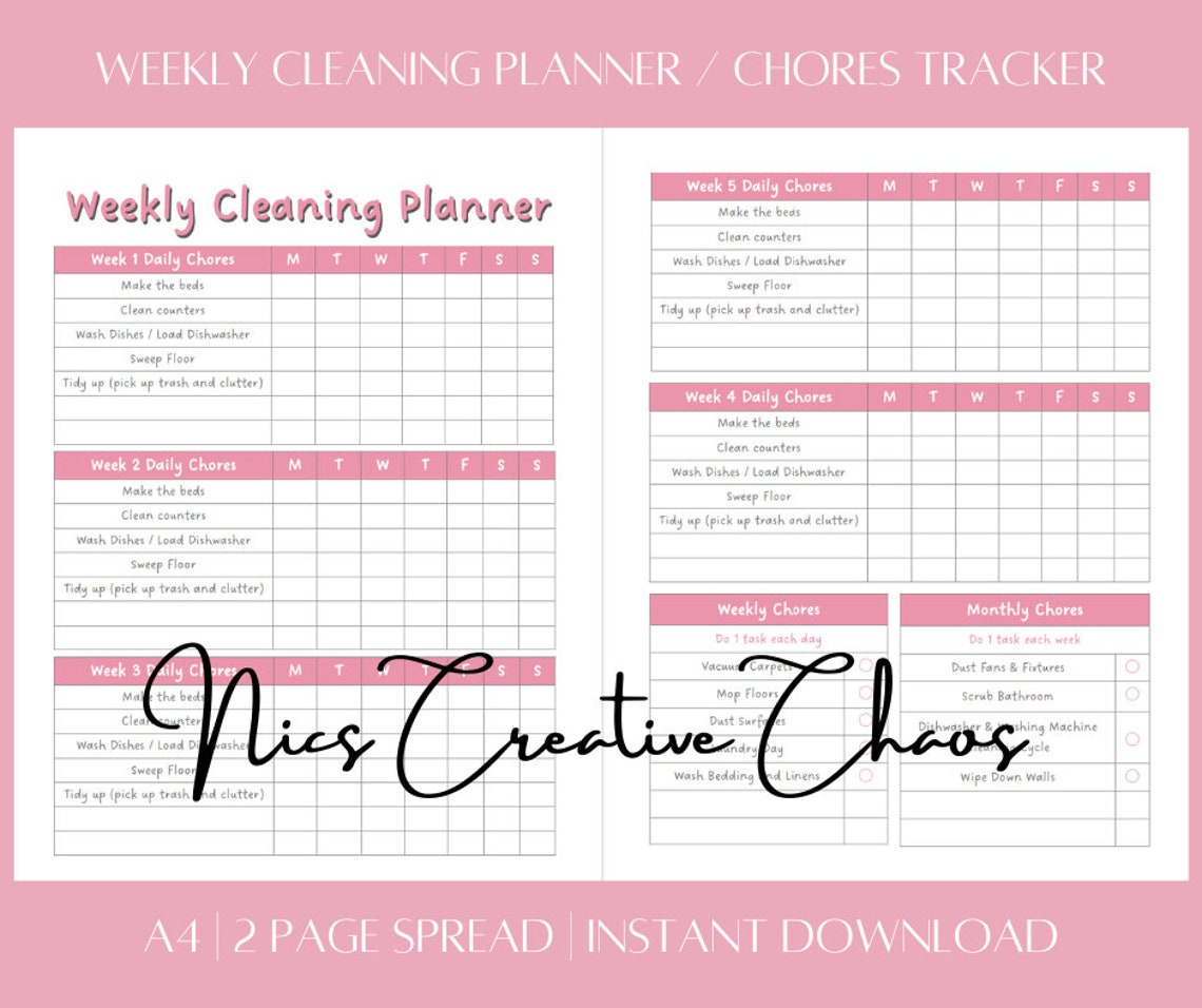 Cleaning Planner Printable Chores Tracker Checklists With - Etsy
