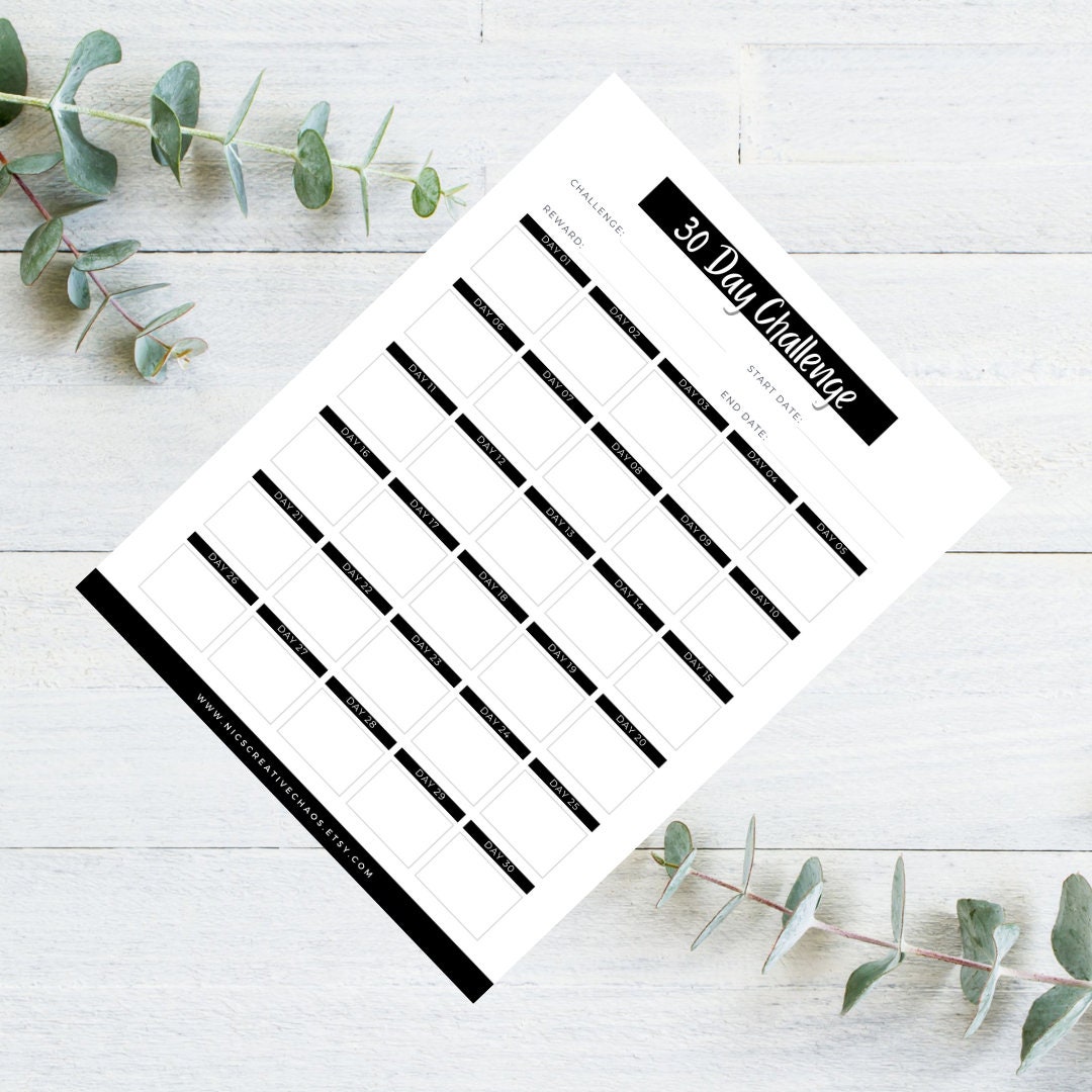Blank 30 Day Challenge Printable Template Goals, Self-care, Planner ...