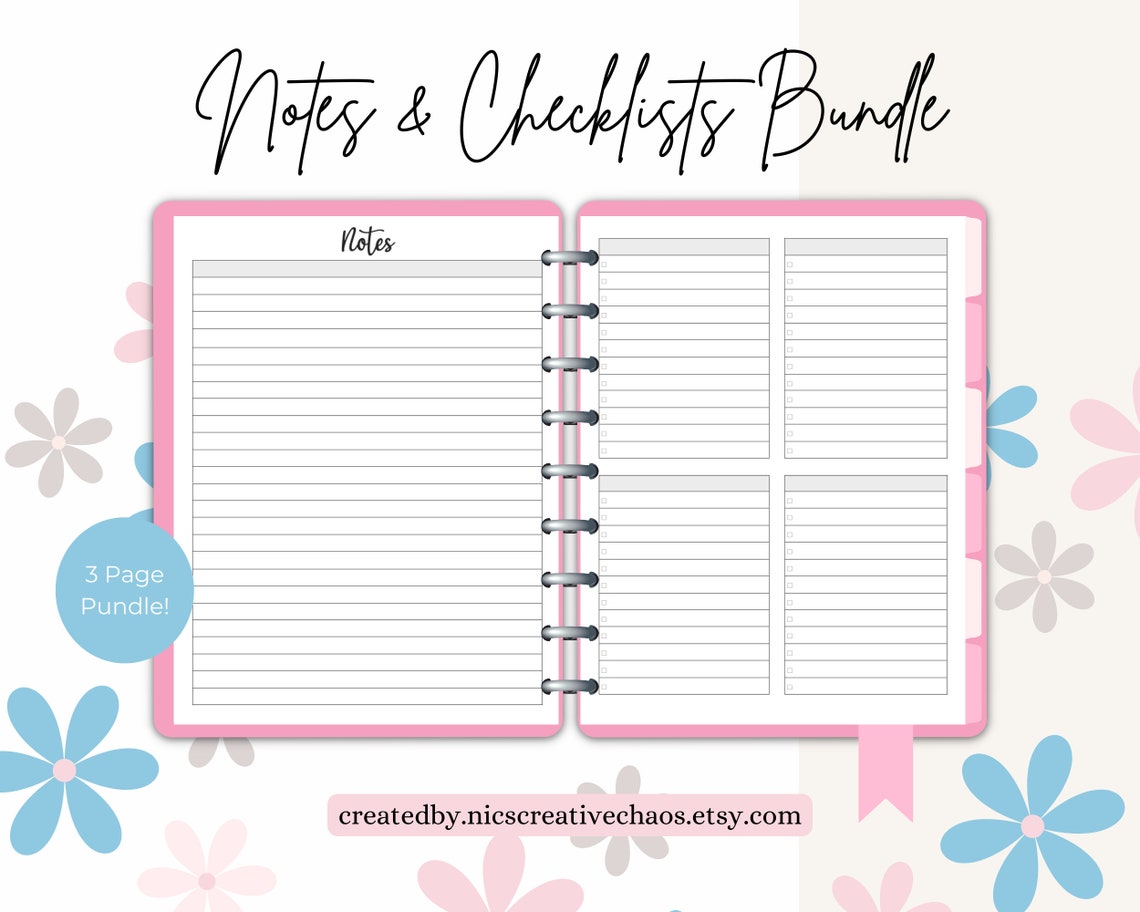 Notes & Checklists Planner Printable Bundle, to Do Lists Printable ...