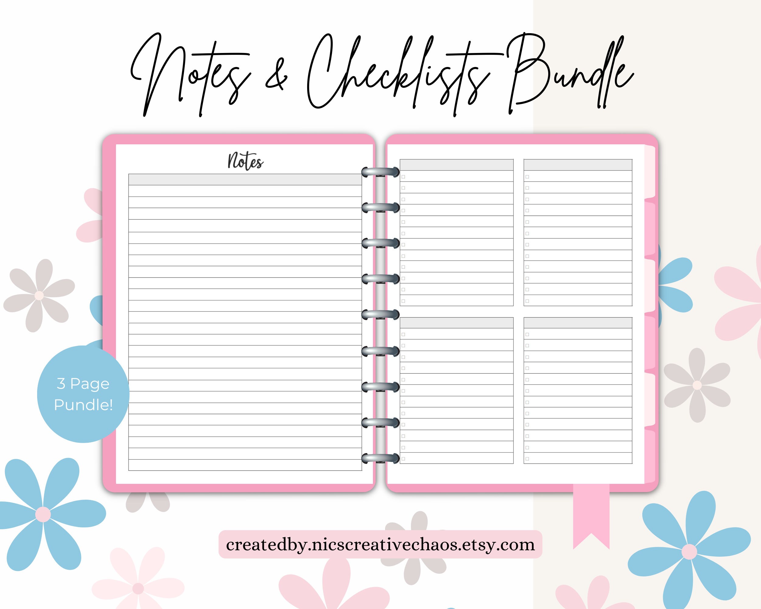 Notes & Checklists Planner Printable Bundle, to Do Lists Printable ...