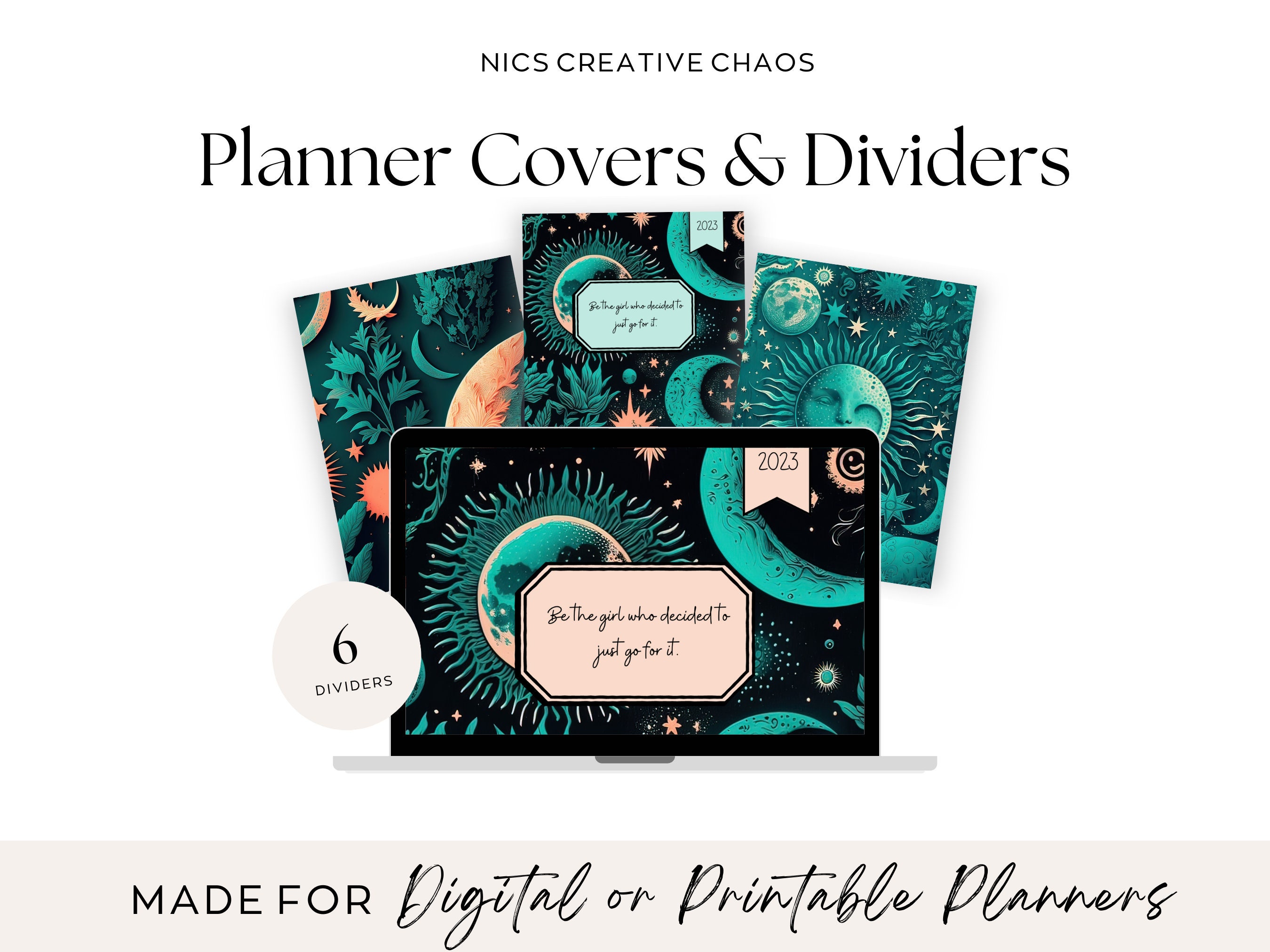 Printable Planner Covers & Dividers, Digital Planner Covers, Celestial ...