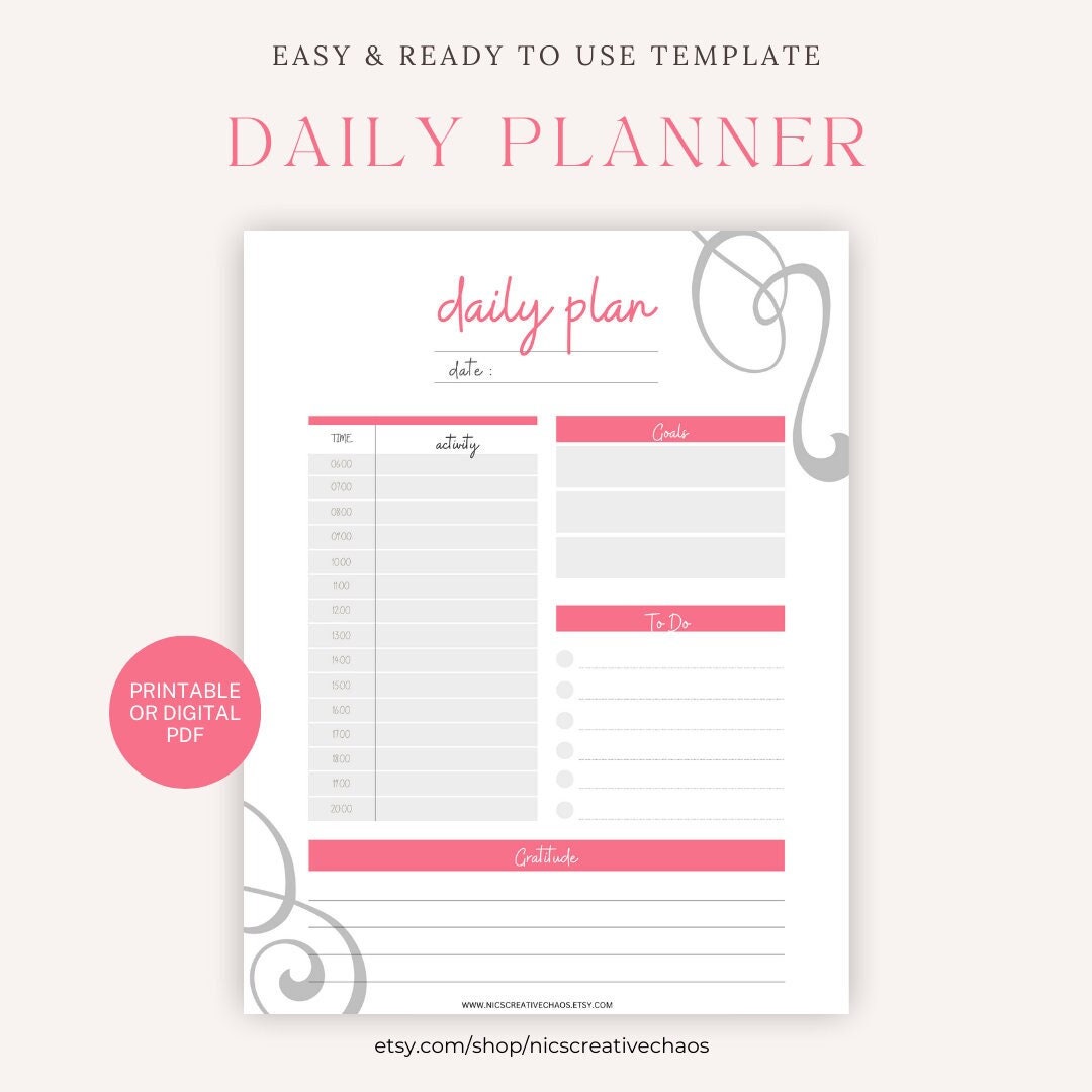 Daily Planner Printable, Daily Schedule Planner Template, Daily Goals ...