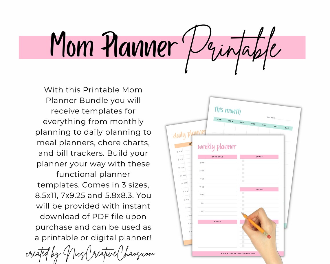 Mom Planner Printable BUNDLE, Undated Daily & Weekly Planners, Budget ...