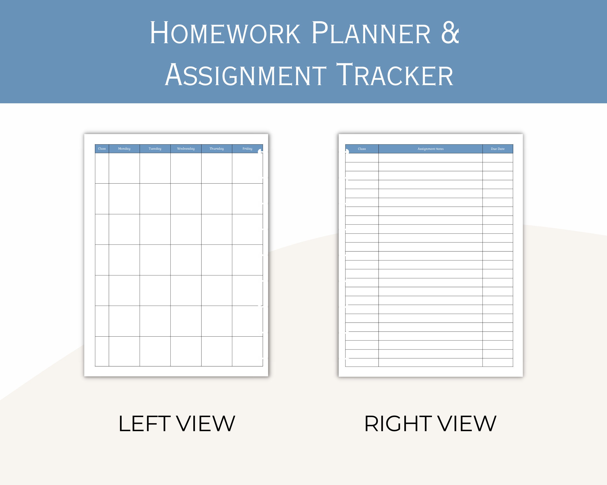 Homework Assignment Tracker Printable Planner Template, Weekly College ...