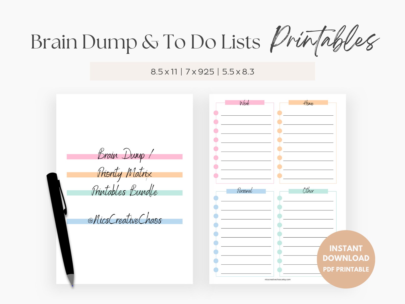 BUNDLE Checklists Printables to Do Lists Printable, Brain Dump ...