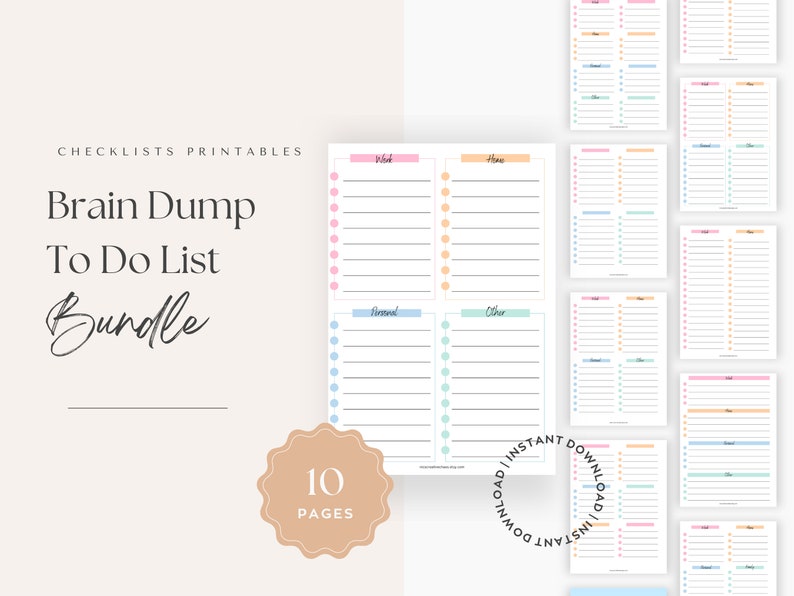 BUNDLE Checklists Printables to Do Lists Printable, Brain Dump ...