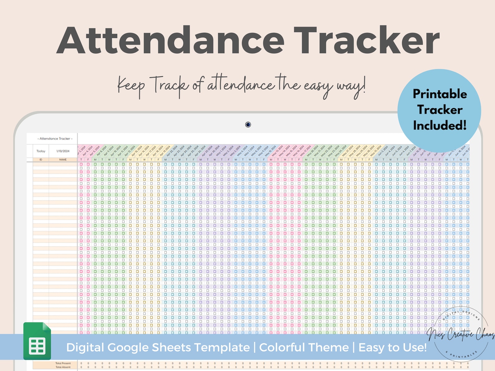 Attendance Tracker Google Sheets Template, Digital Attendance Record ...
