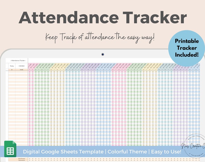 Attendance Tracker Google Sheets Template, Digital Attendance Record ...