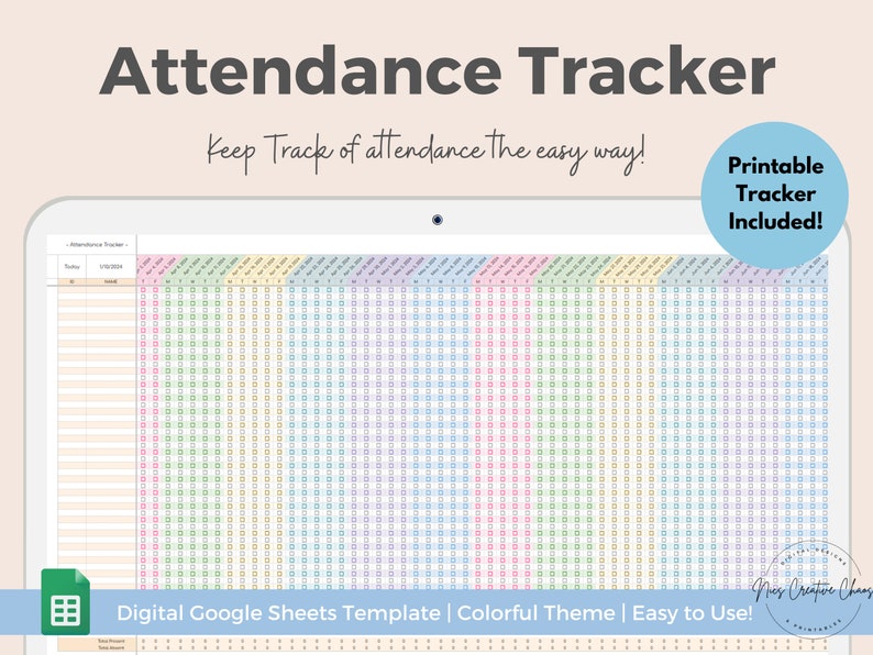 Attendance Tracker Google Sheets Template, Digital Attendance Record ...