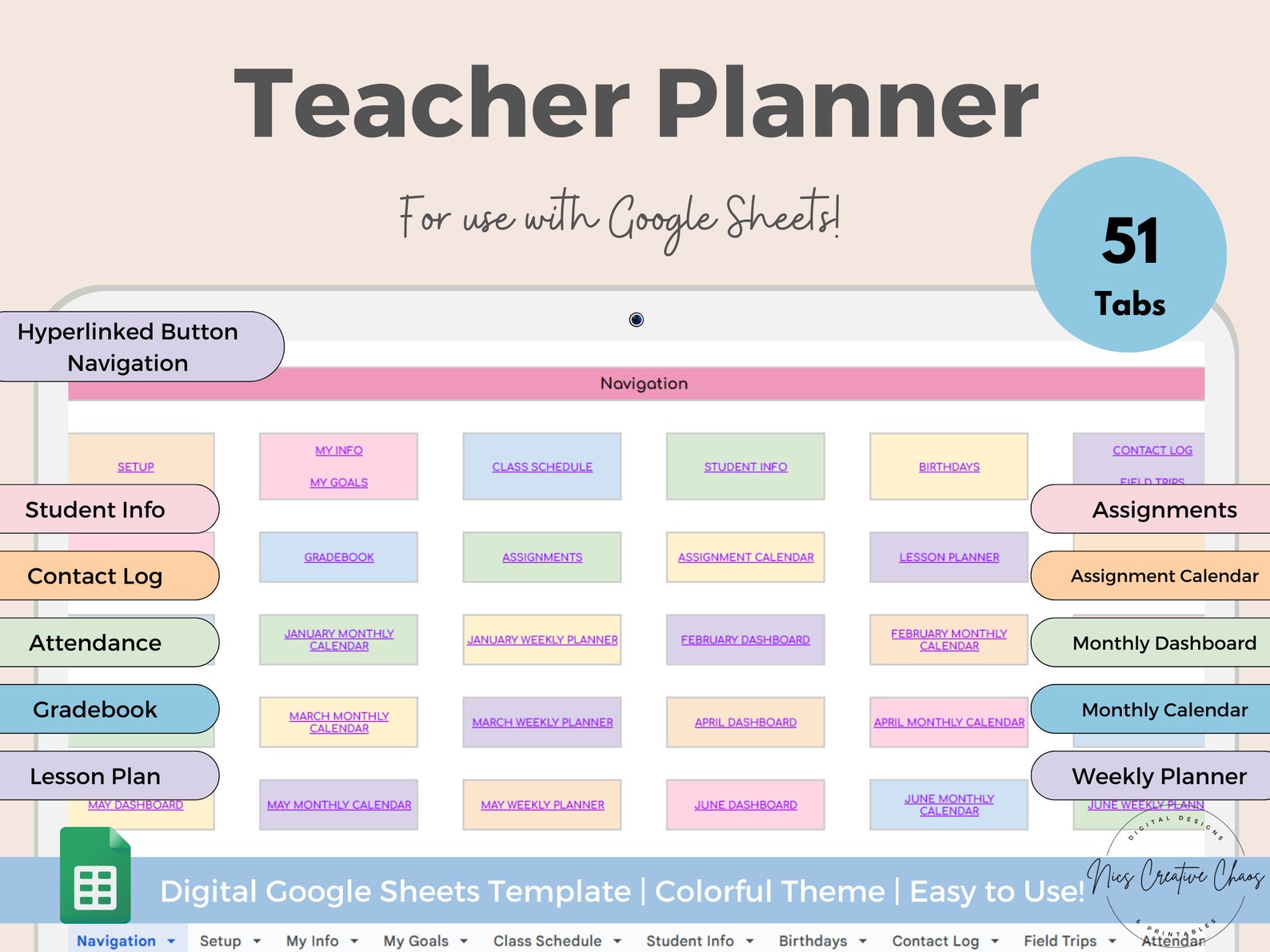 Teacher Planner Google Sheets, Attendance Checklist Spreadsheet ...