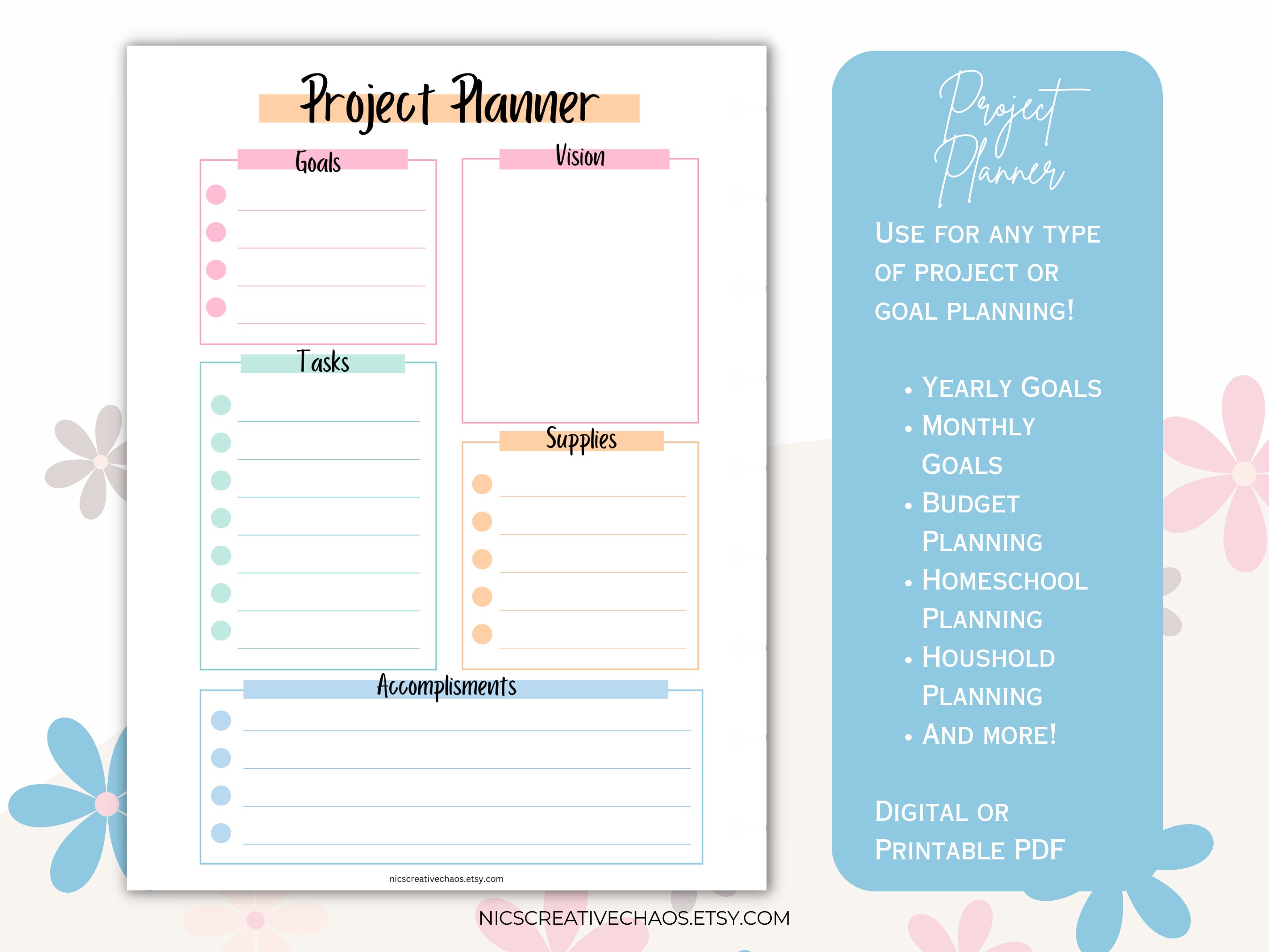 Project Planner Printable Template, Goals Planner, Printable Project ...