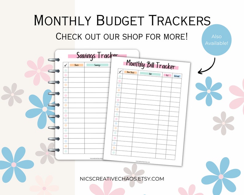 Printable Savings Tracker, Monthly Budget Planner, Boho Floral Savings ...
