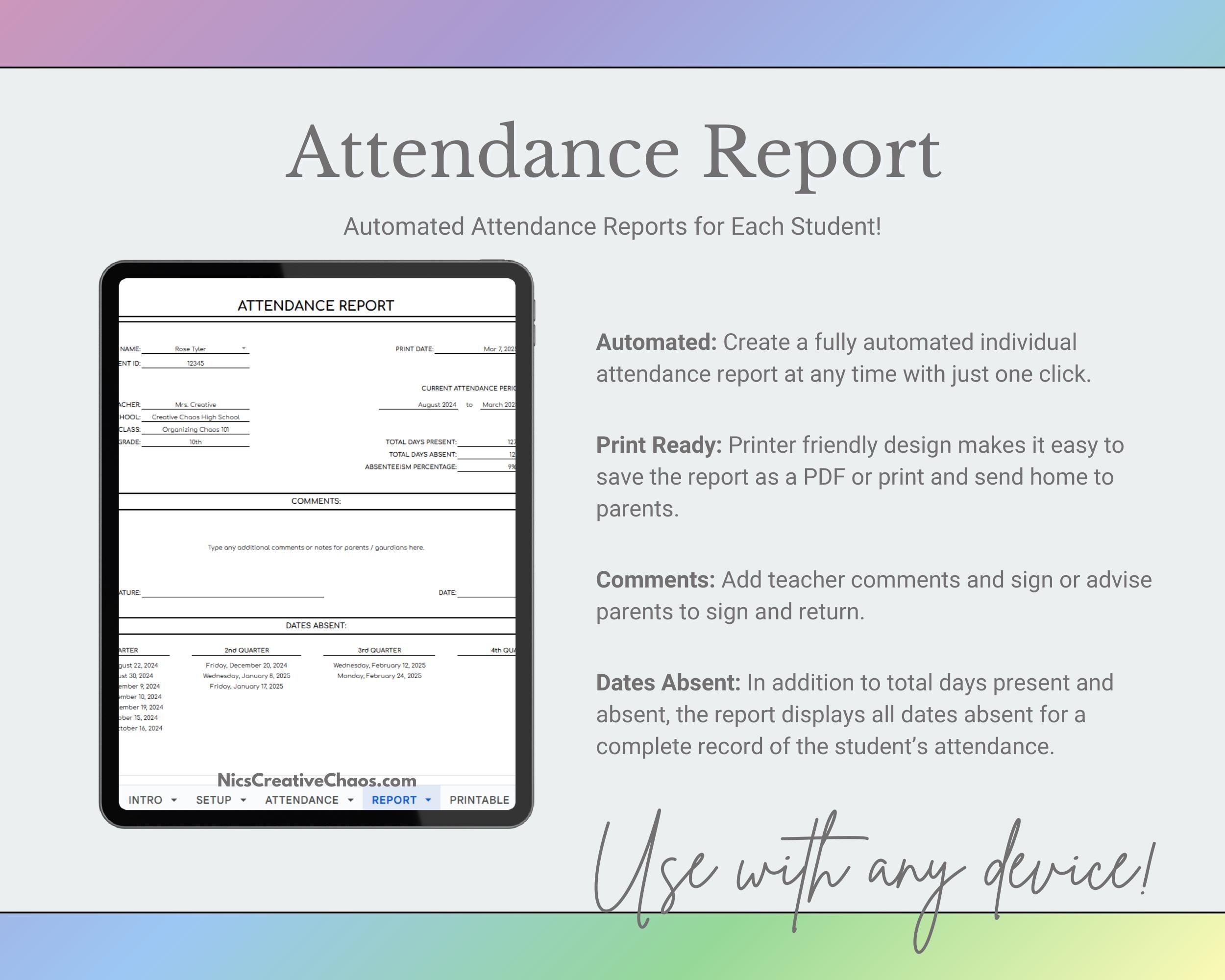NEW Attendance Tracker Google Sheets Template, Digital Attendance Chart ...