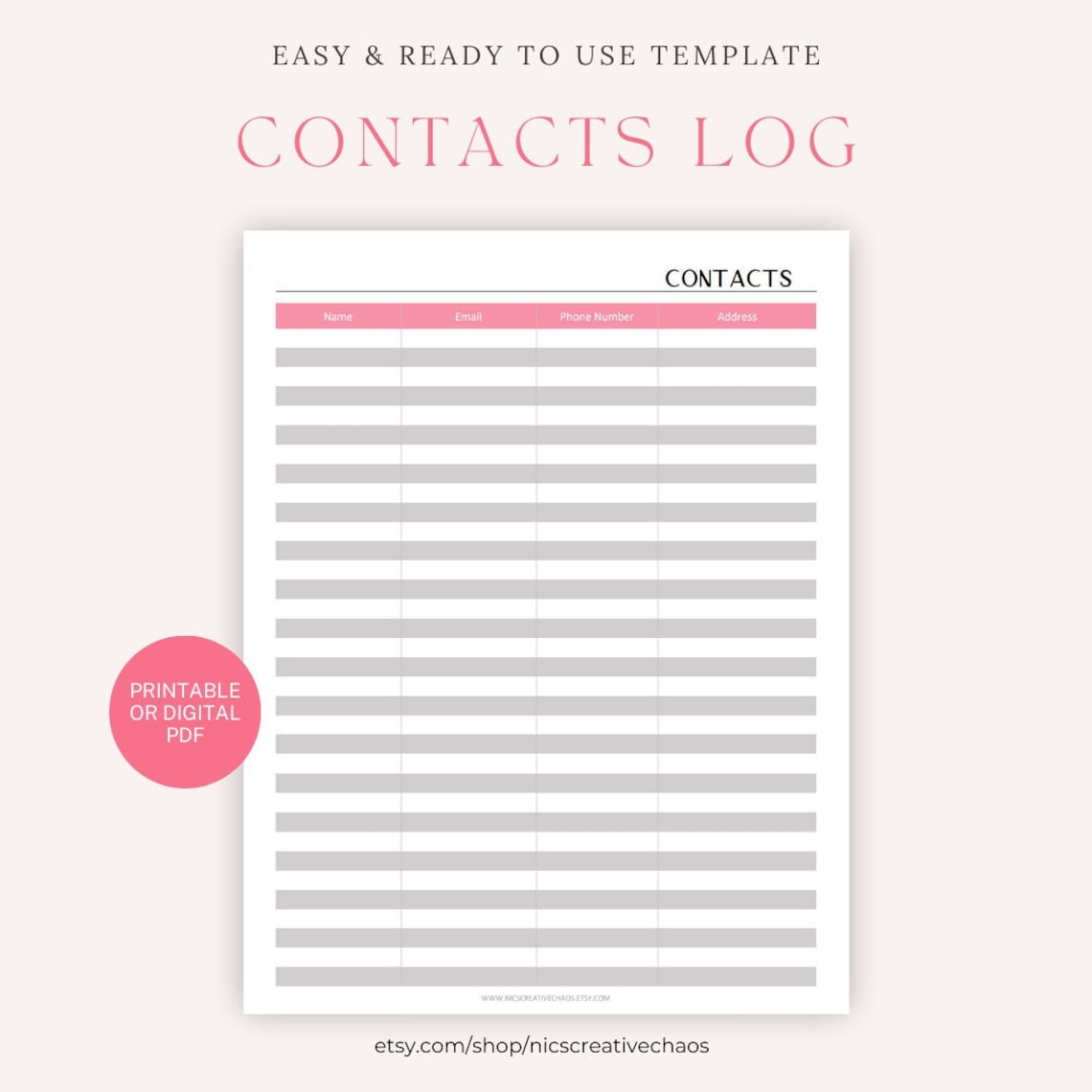 Contacts Tracker Planner Printable, Phone Number Tracker, Address Book ...