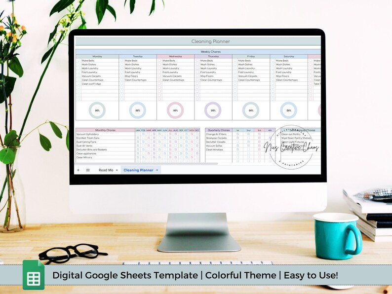 Digital Cleaning Planner Spreadsheet, Google Sheets Cleaning Checklist ...