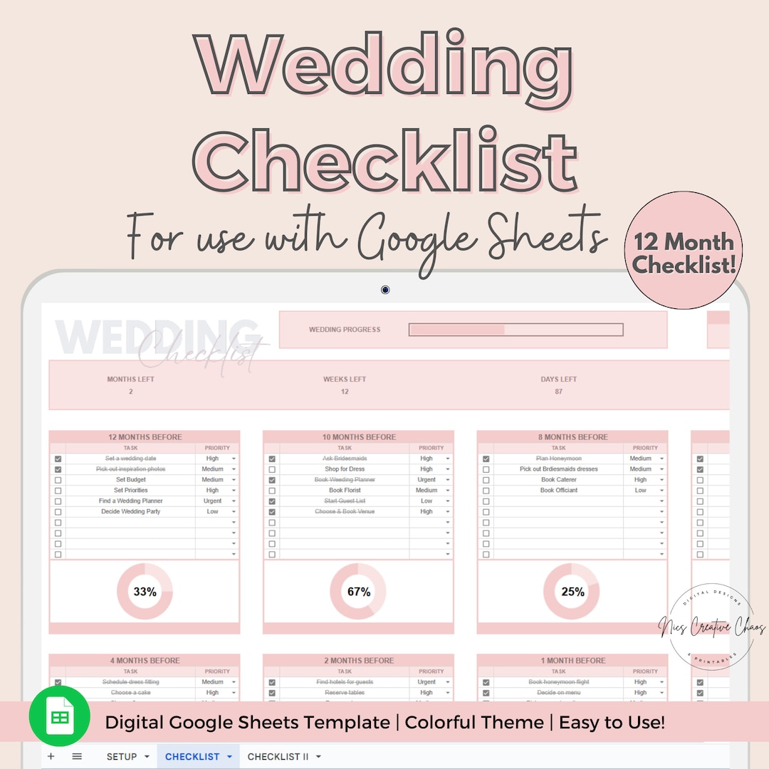Wedding Checklist Spreadsheet Google Sheets, Wedding to Do List ...