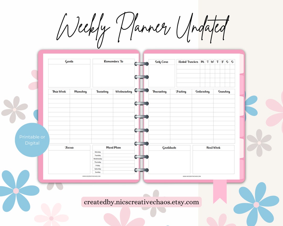 Weekly Planner Printable, Vertical Lined Undated Planner, Week on Two ...