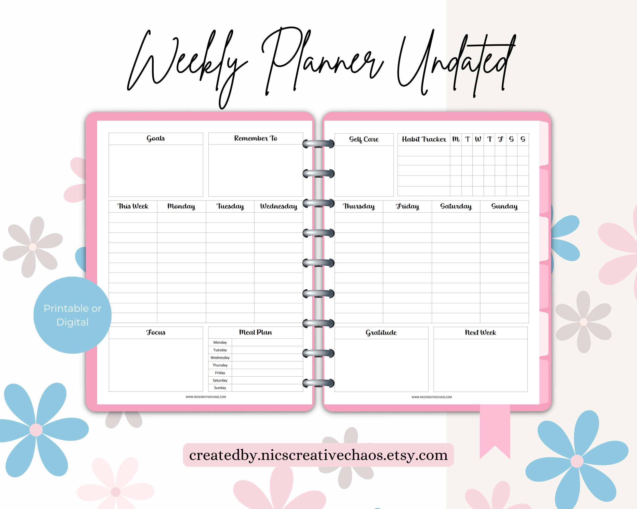 Weekly Planner Printable Vertical Lined Undated Week on Two - Etsy