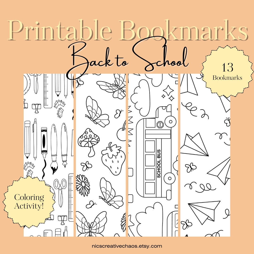 Printable Bookmarks | Back to School Series | Coloring Bookmarks, Black ...
