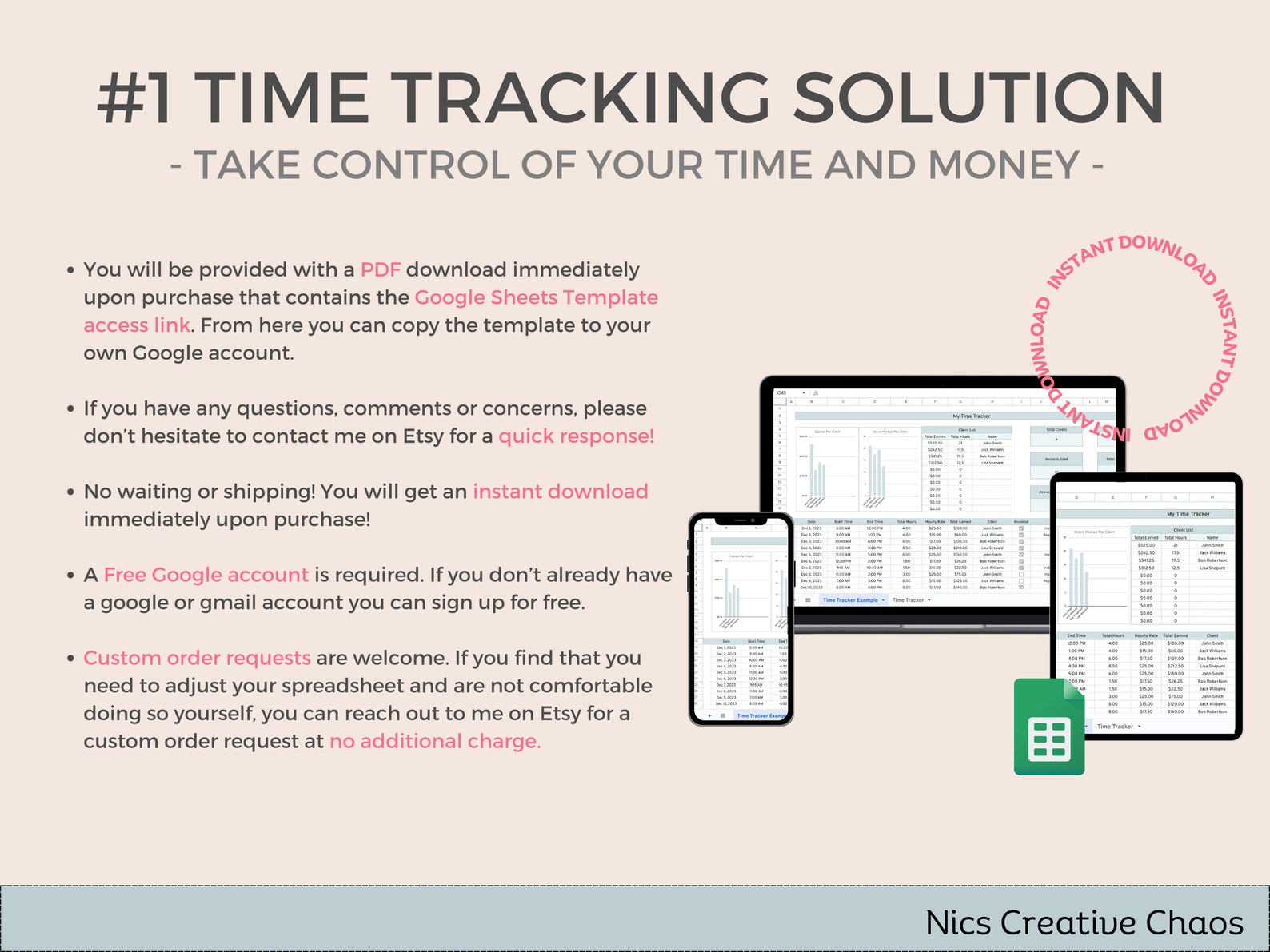 Time Tracker Spreadsheet Google Sheets, Freelancer Time Tracking, Pay ...