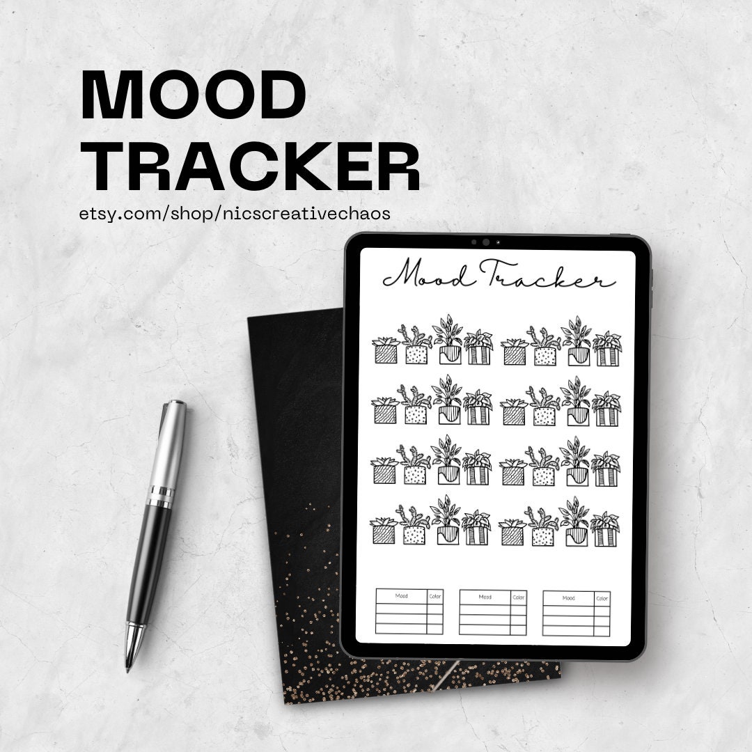 Printable Mood Tracker Log Template Sheet | Black & White Coloring Page ...