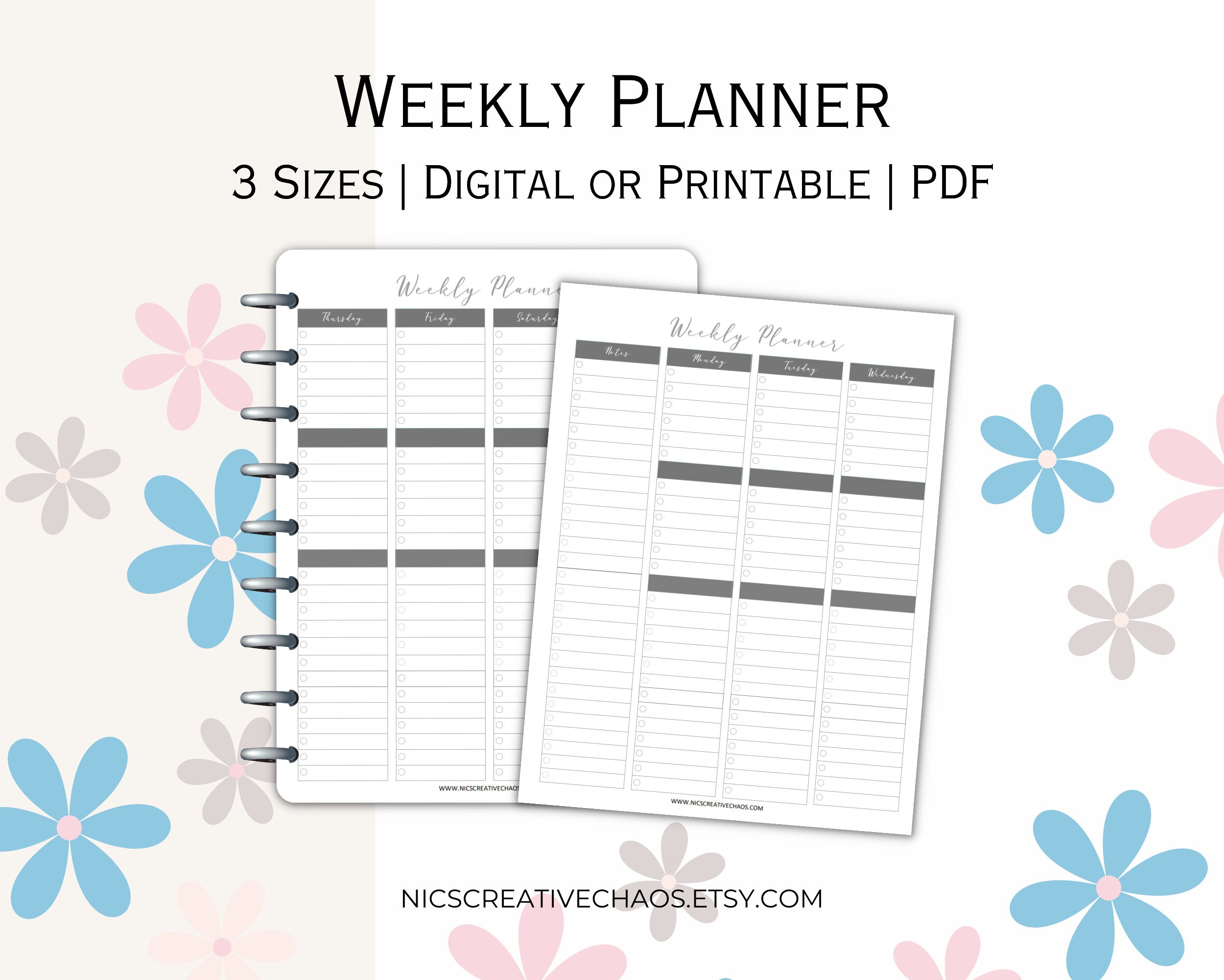 Undated Weekly Planner Printable Vertical Checklist & Lined - Etsy
