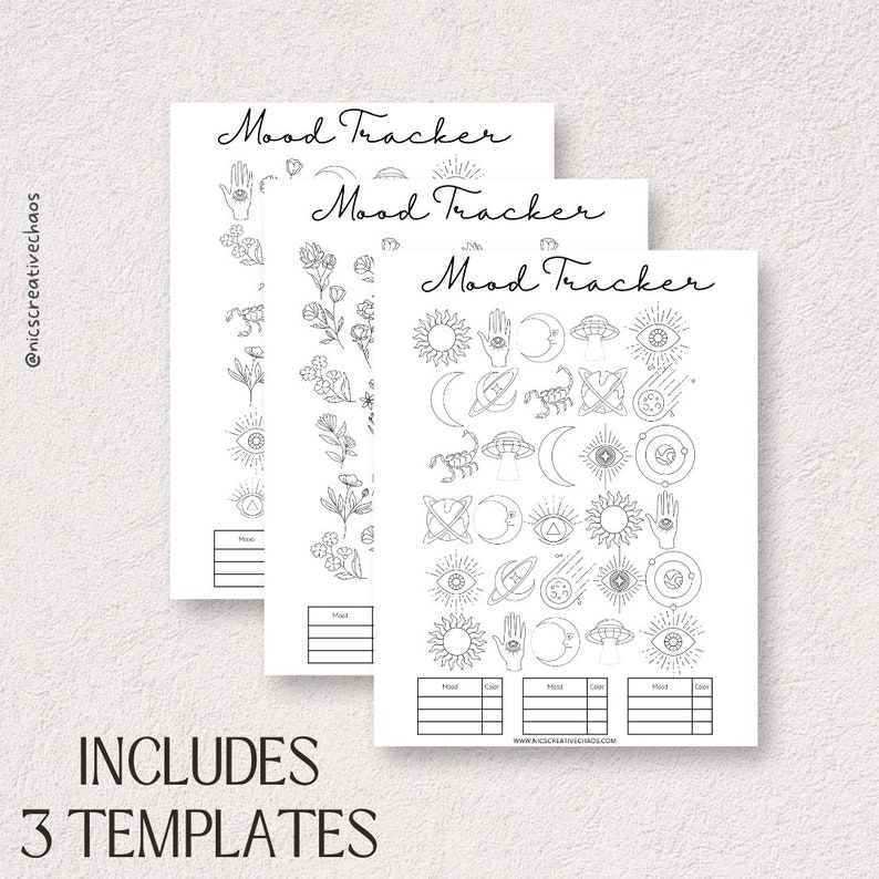 Printable Mood Tracker Coloring Page, Celestial Planner Pages, Mood Log ...