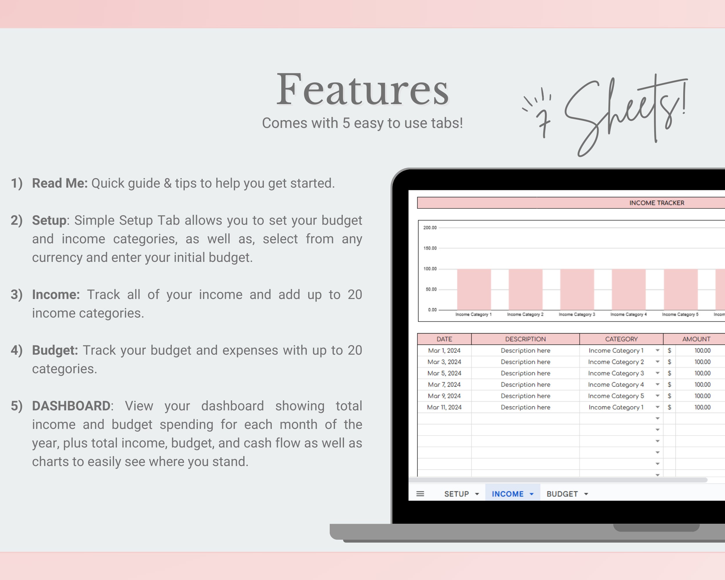 Income and Budget Tracker Excel Spreadsheet, Google Sheets Income ...