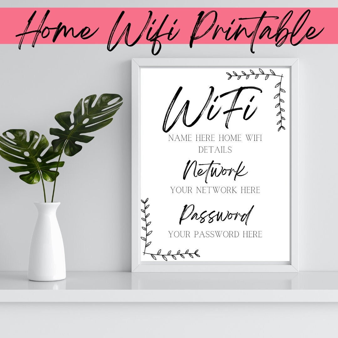 Wifi Network & Password Printable Template | Floral Embellished Black ...