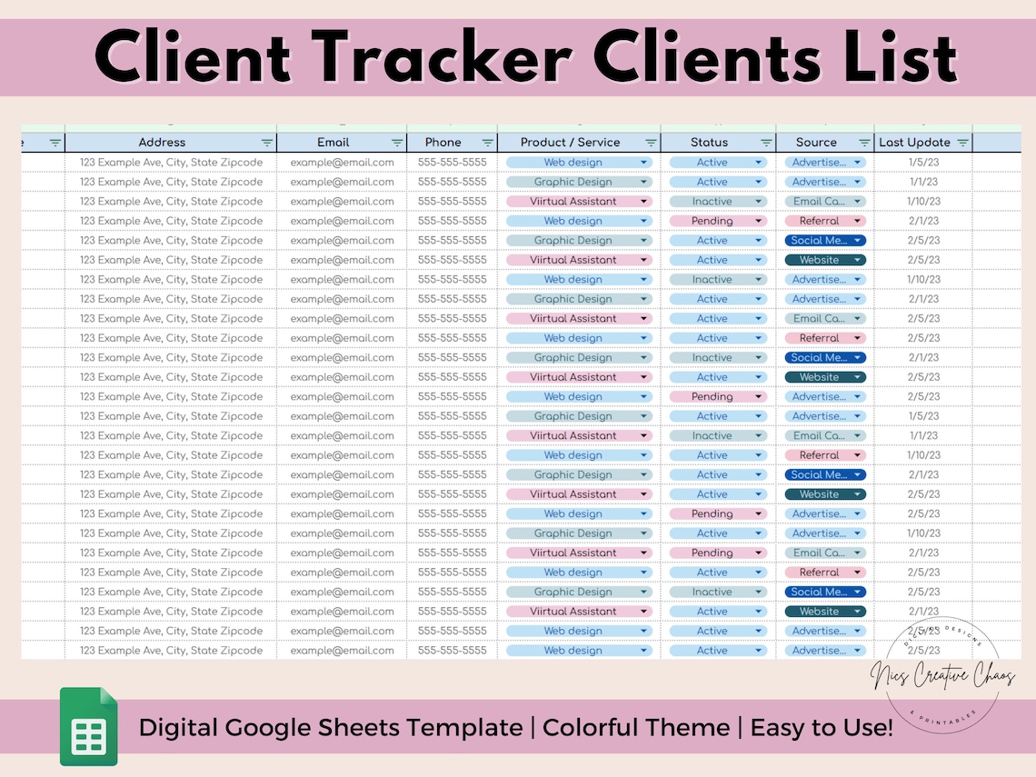 Client Tracker Spreadsheet, Google Sheets & Excel Client Tracker ... Client Tracker Spreadsheet, Google Sheets & Excel Client Tracker ...