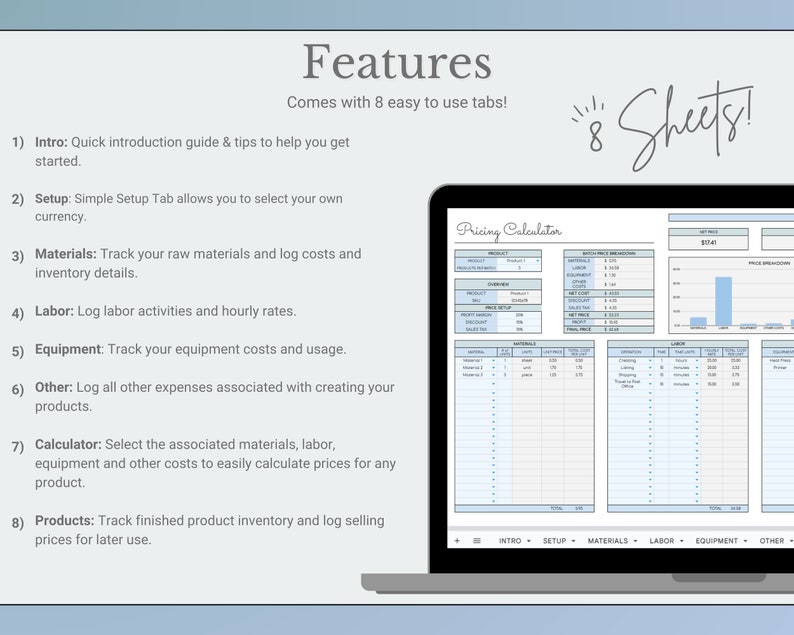 Pricing Calculator Spreadsheet Template, Google Sheets Inventory Cost ...