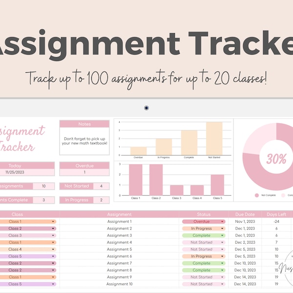 Assignment Tracker Excel - Etsy