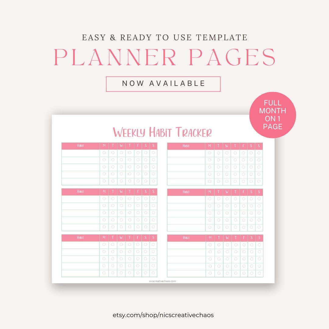 Weekly Habit Tracker Printable Checklist, Monthly Habit Tracker Sheet ...