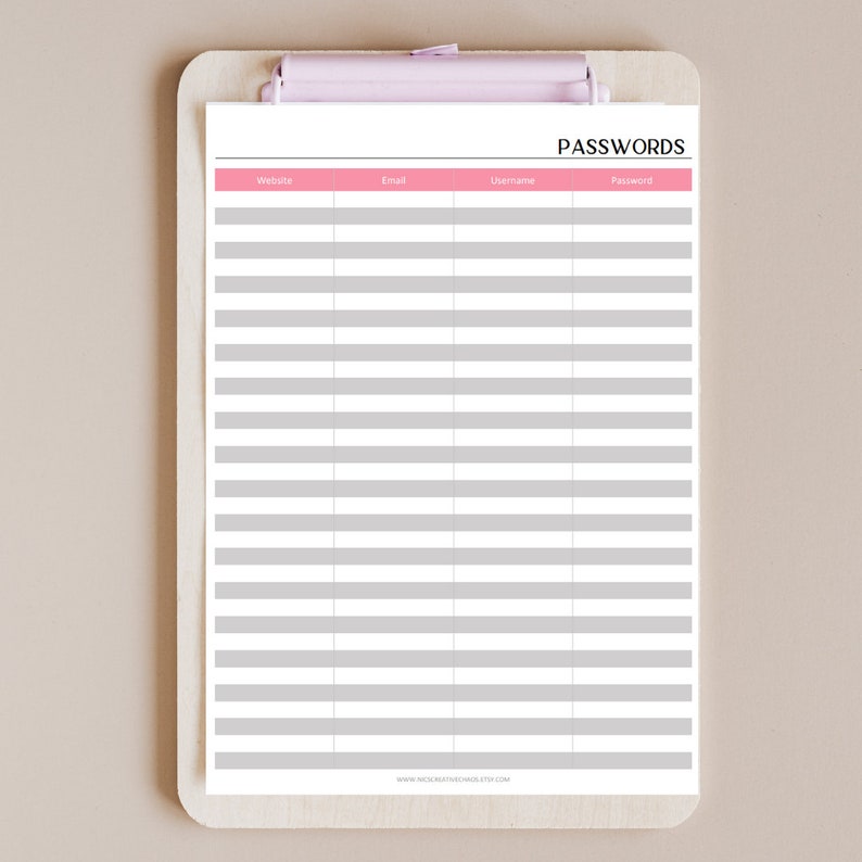 Password Tracker Planner Printable, Simple Password Log, Pink Planner ...