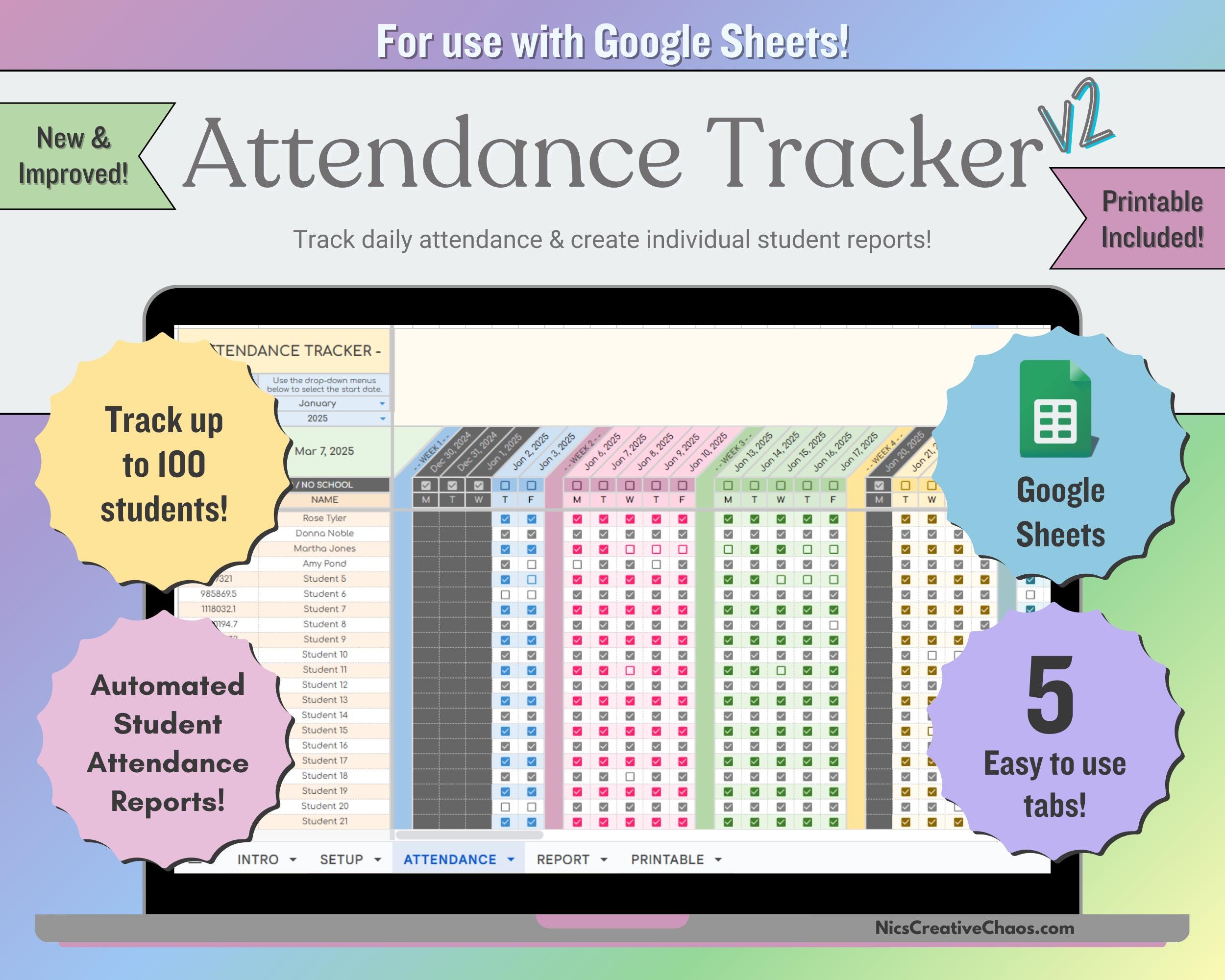 NEW Attendance Tracker Google Sheets Template, Digital Attendance Chart ...